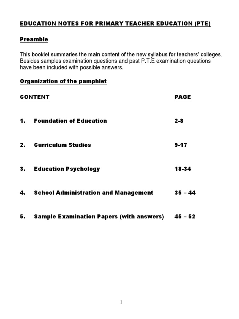EDUCATION NOTES FOR PRIMARY TEACHER EDUCATION PTE Teacher - Co - .Ke ...