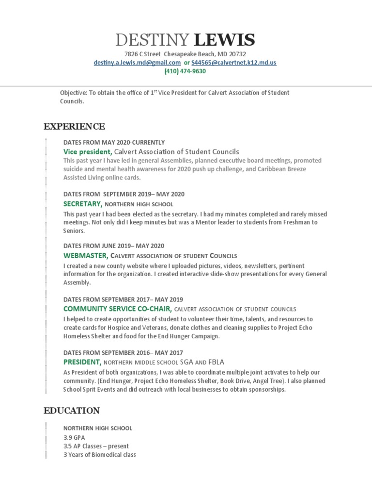 Destiny Lewis Resume | Download Free PDF | Schools | Wellness