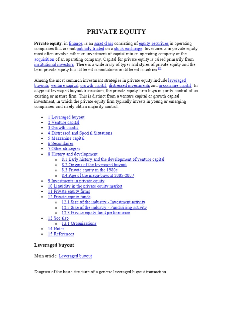 Private Equity | PDF | Private Equity | Leveraged Buyout