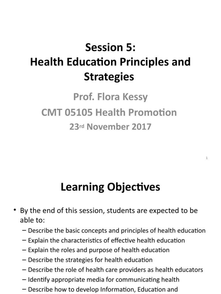 Health Education Principles and Strategies - 23 Nov 2017 | PDF | Health ...