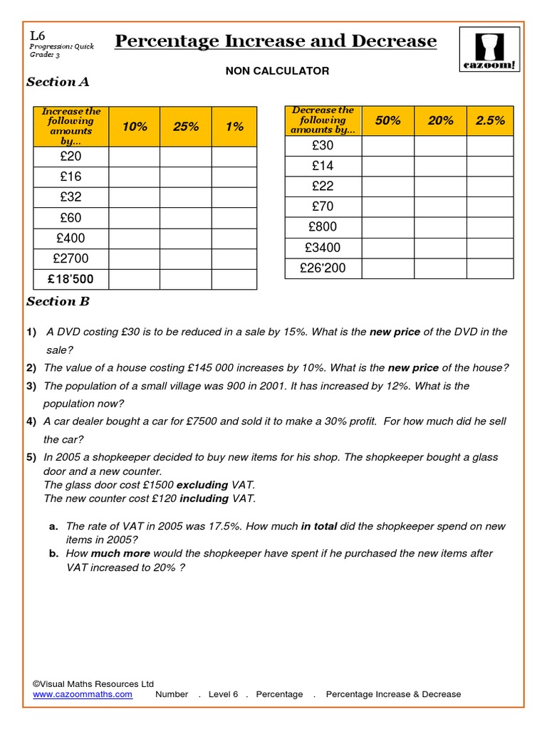 Percentage Increase and Decrease | PDF