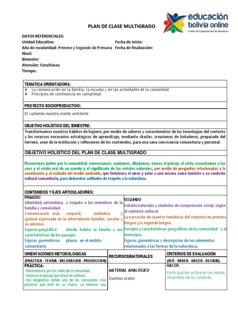 Plan de Clase Multigrado | PDF | Paisaje | Comunicación