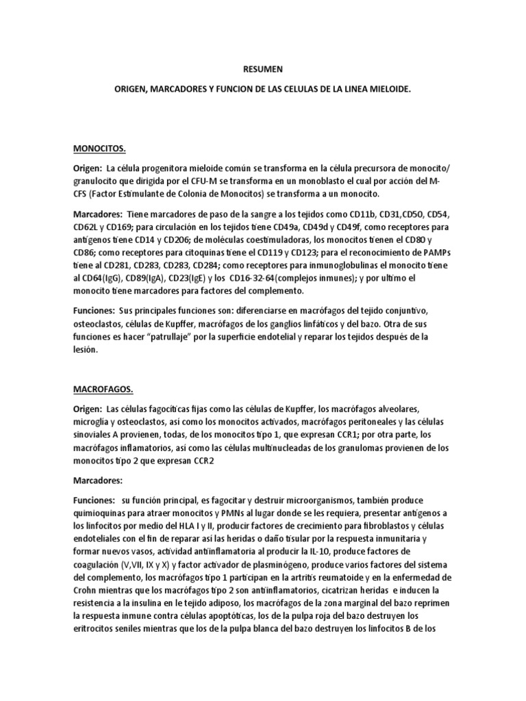 Células Mieloides: Origen y Función | PDF | Macrófago | Inflamación