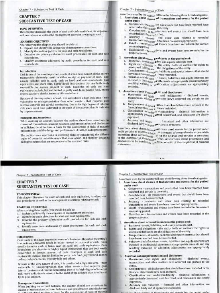 Chapter 7 - Substantive Test of Cash | PDF