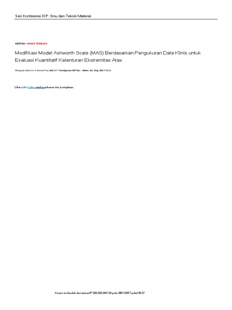 Modified Ashworth Scale MAS Model Based On Clinica - En.id | PDF