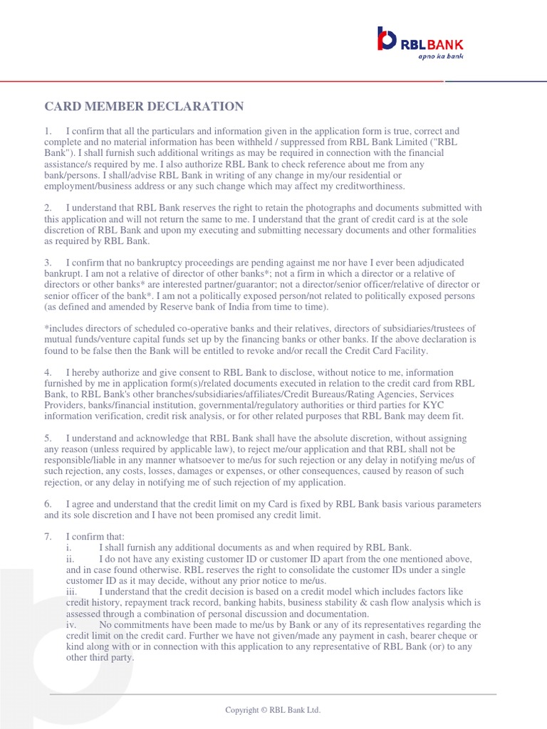 Credit Card Member Declaration PDF | PDF | Credit | Finance & Money ...