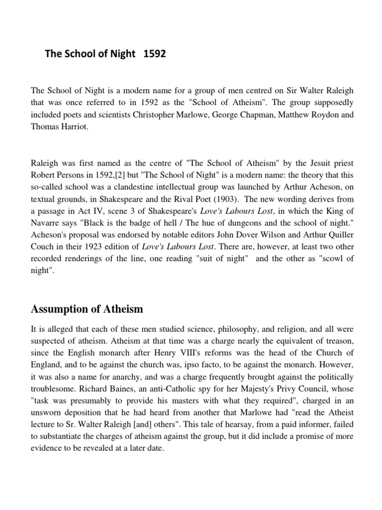 The School of Night | PDF | Religion And Belief