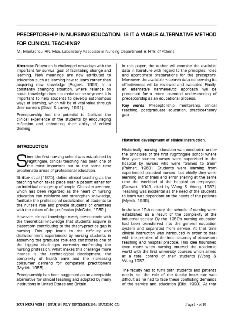Clinical Preceptorship | PDF | Nursing | Mentorship