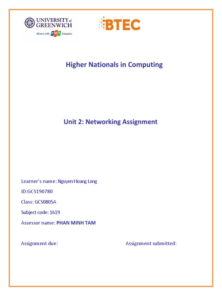 Higher Nationals in Computing: Unit 2: Networking Assignment | PDF | Network Topology | Computer ...