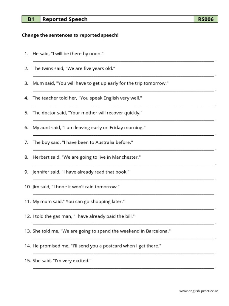 B1 Reported Speech Exercises RS006 | PDF