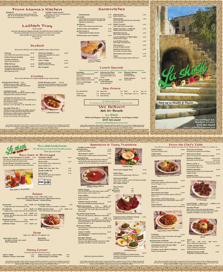 LaShish Restaurant Menu Highlights | PDF | Kebab | Salad