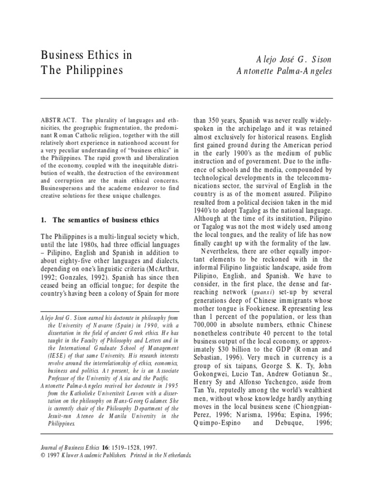 Business Ethics in The Philippines | PDF | Business Ethics | Value (Ethics)