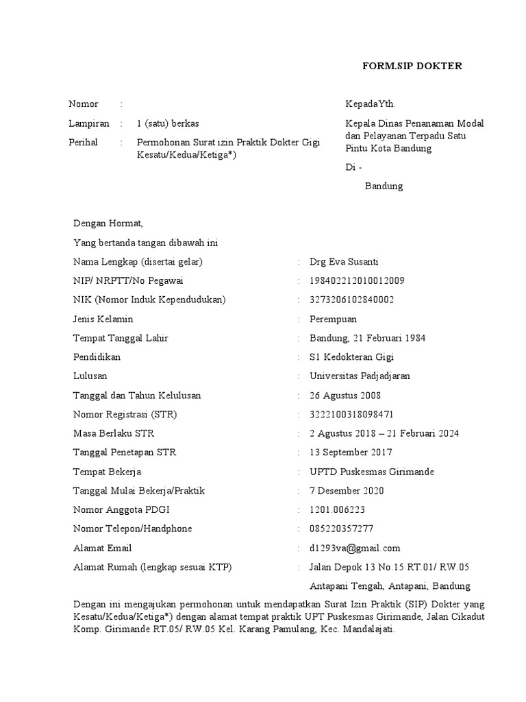 Form SIP Dokter | PDF