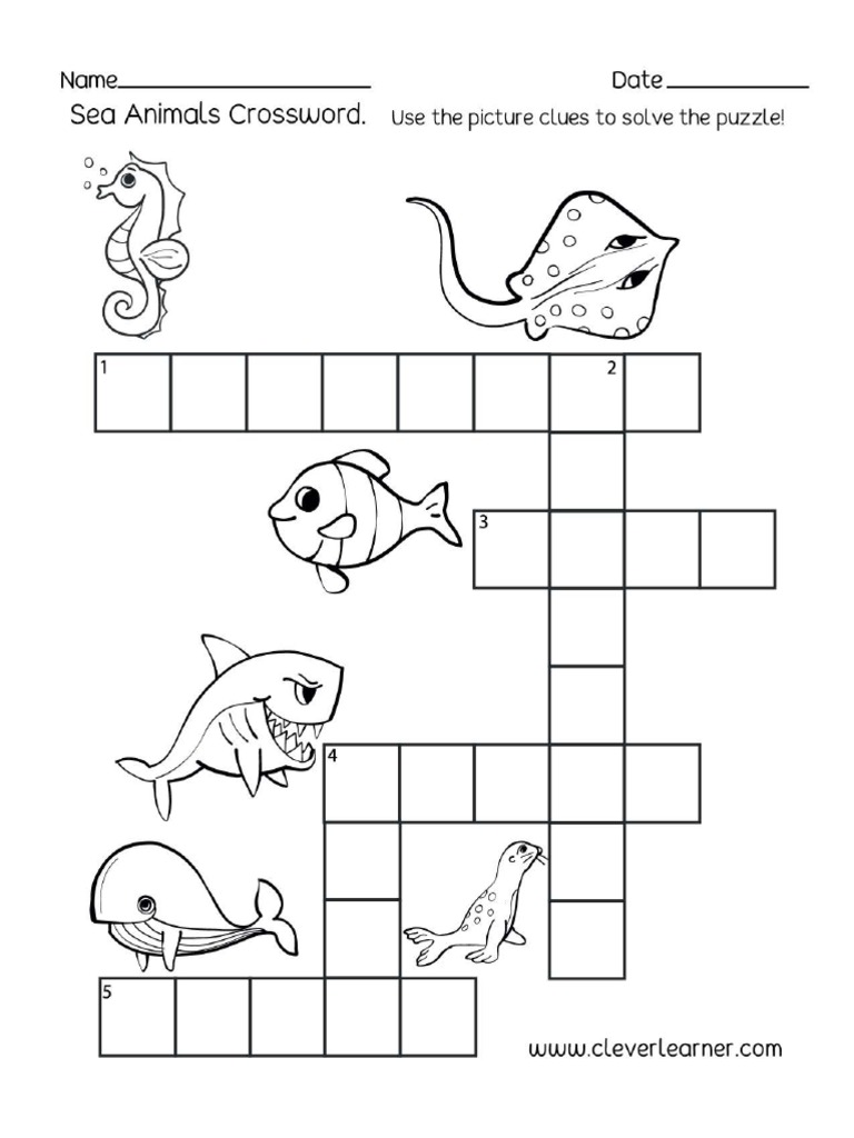 Under The Sea Animals Crossword Puzzle Worksheet | PDF