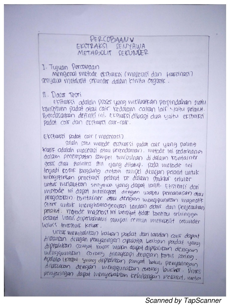 Laporan Praktikum Kimia Organik 3 (Ekstraksi Senyawa Metabolit Sekunder ...