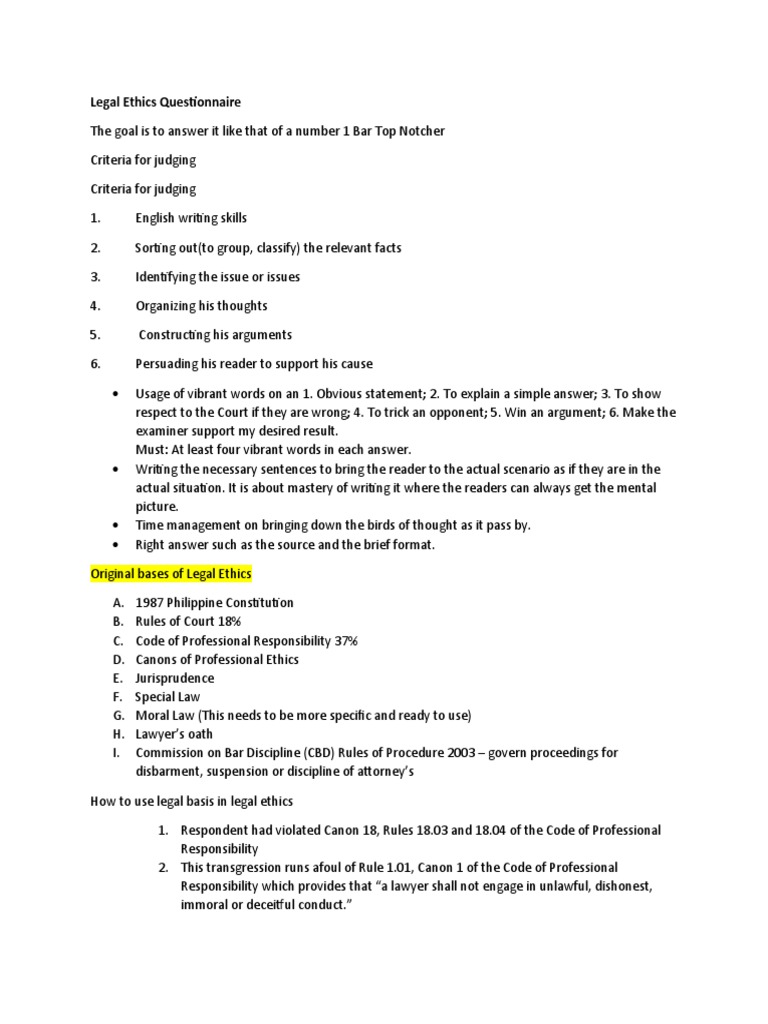 Legal Ethics Questionnaire | PDF | Lawyer | Disbarment