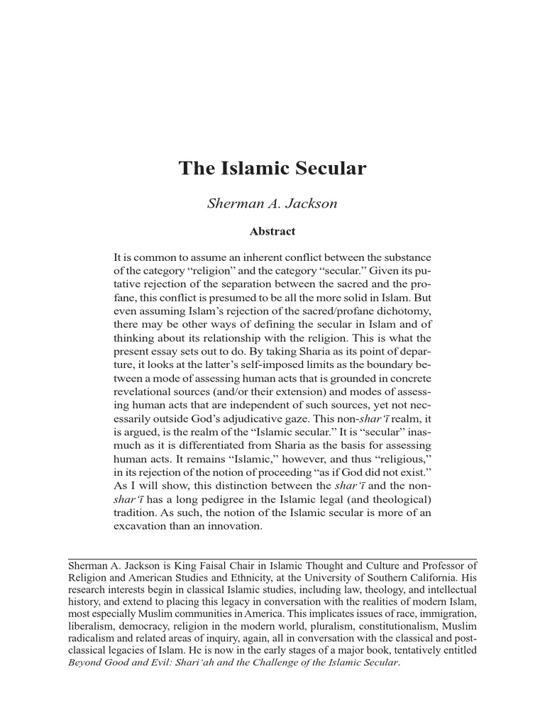 The Islamic Secular: Sherman A. Jackson | PDF | Sharia | Sunni Islam