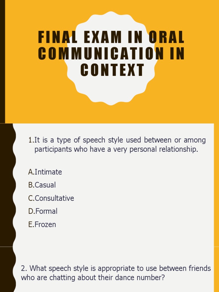 Grade 11 Oral Communication Exam Guide | PDF | Speech | Conversation