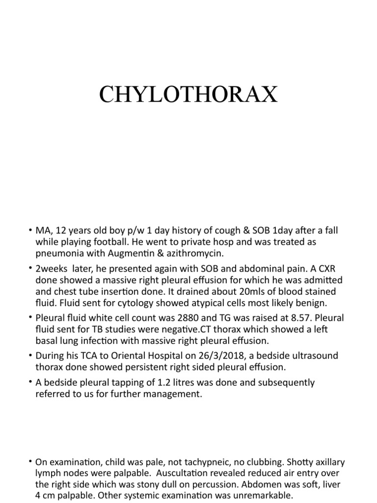 CHYLOTHORAX | PDF | Diseases And Disorders | Medicine