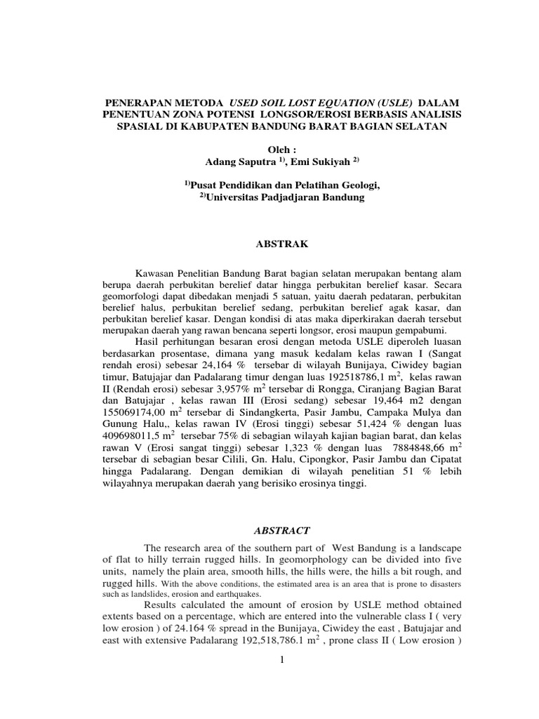Penerapan Metode Universal Soil Lost Equation USLE Dalam Penentuan Zona ...