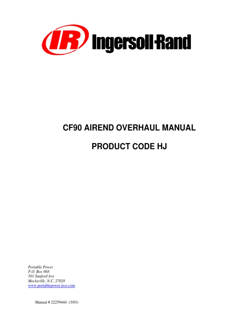Cf90 Airend Overhaul Manual Product Code HJ | PDF | Bearing (Mechanical ...