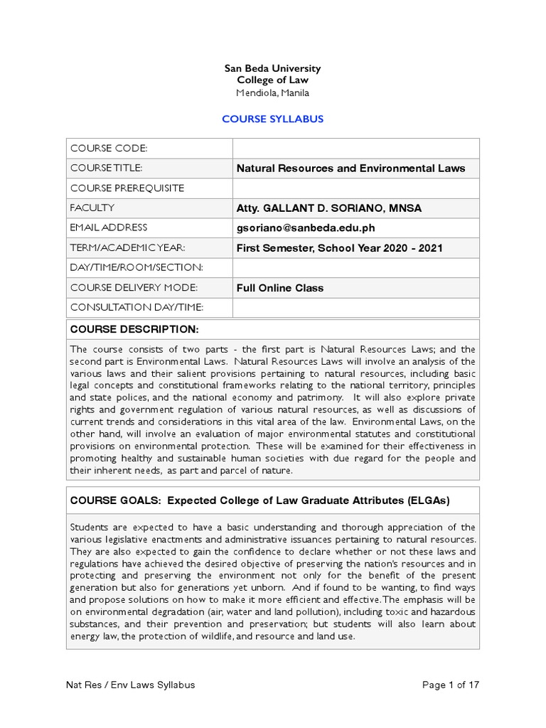 Syllabus (Nat Res - Env Law) | PDF | Environmental Law | Social ...
