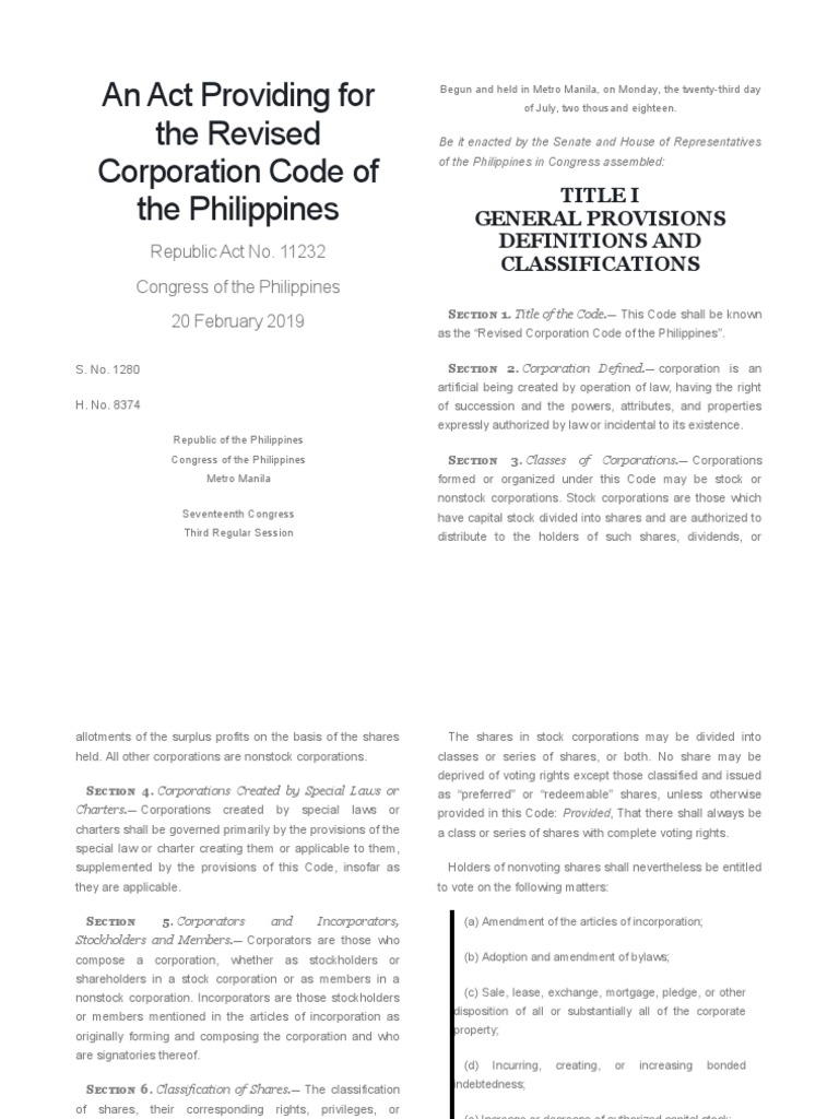Ra 11232 | PDF | Corporations | Stocks