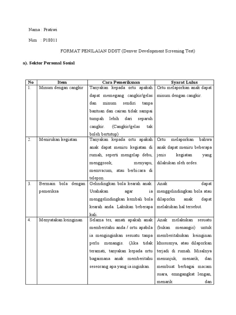 Format Penilaian DDST Anak | PDF