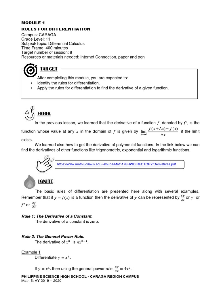 Module 1-Rules For Differentiation | PDF | Derivative | Function (Mathematics)