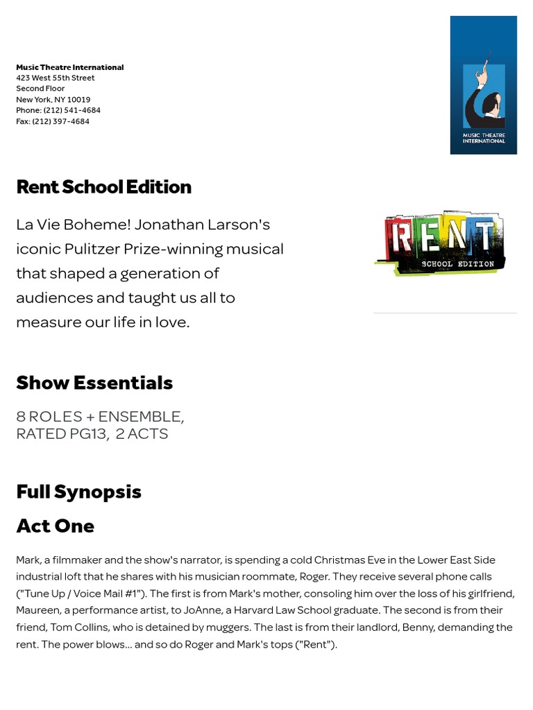 Rent Character Breakdown | PDF | Theatre | Entertainment (General)