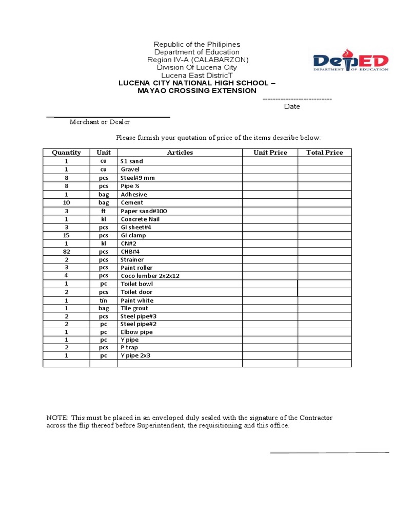 Lucena City National High School - Mayao Crossing Extension | PDF