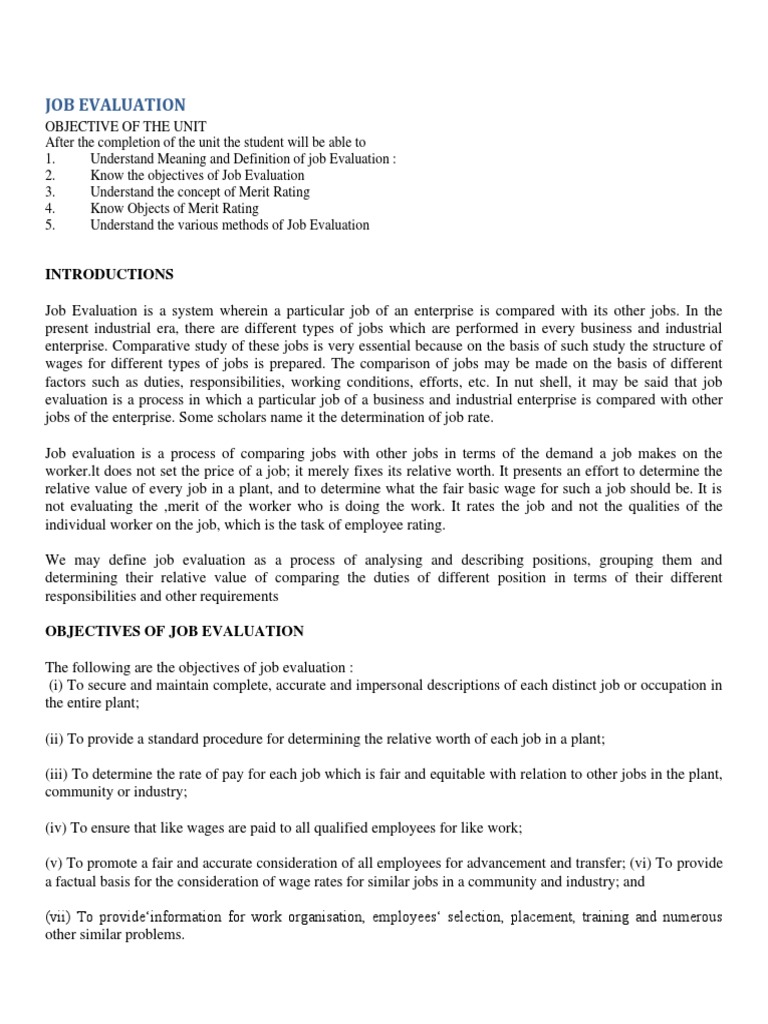 Job Evaluation and Merit Rating Guide | PDF | Employment | Evaluation