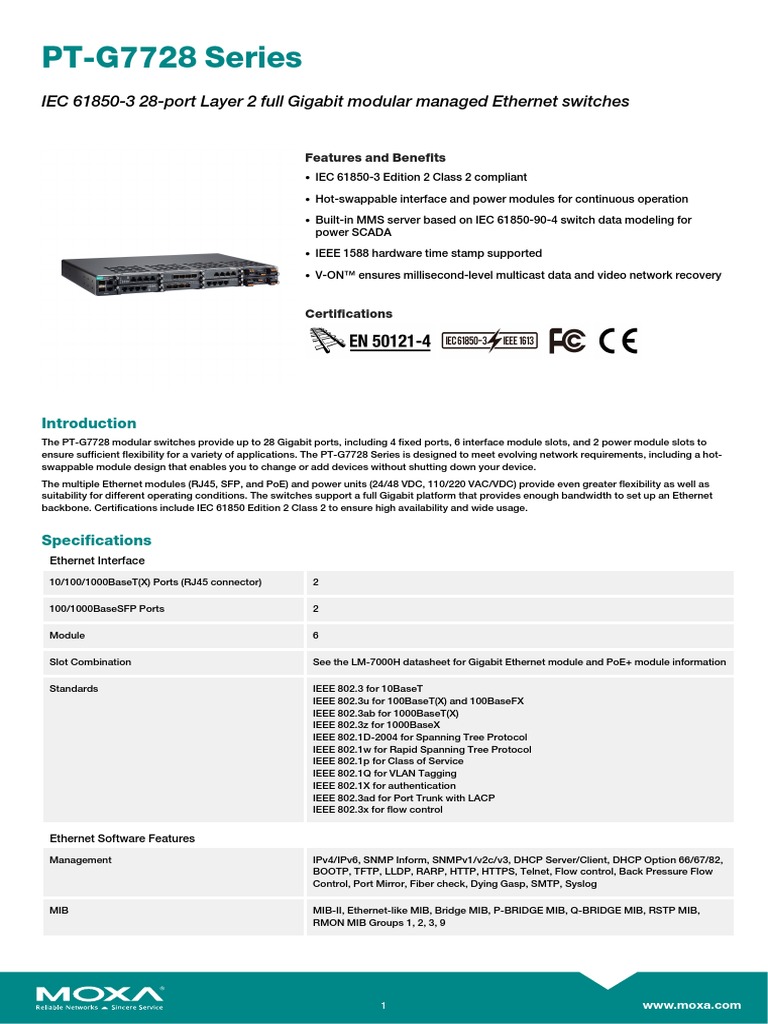PT-G7728 Series: IEC 61850-3 28-Port Layer 2 Full Gigabit Modular ...
