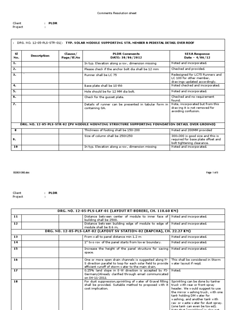 Comments Resolution Sheet: Member & Pedestal Detail Over Roof ...