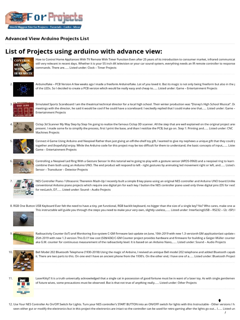 Advanced View Arduino Projects List - 1 | Download Free PDF | Arduino ...