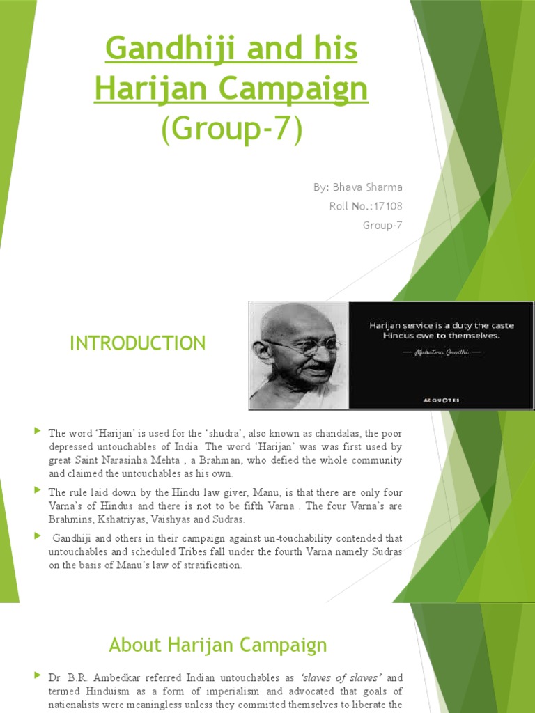 Gandhiji and His Harijan Campaign: (Group-7) | PDF | Dalit | Mahatma Gandhi