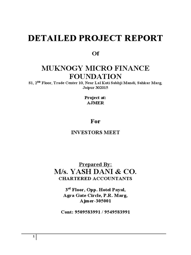 Detailed Project Report: Muknogy Micro Finance Foundation | PDF ...