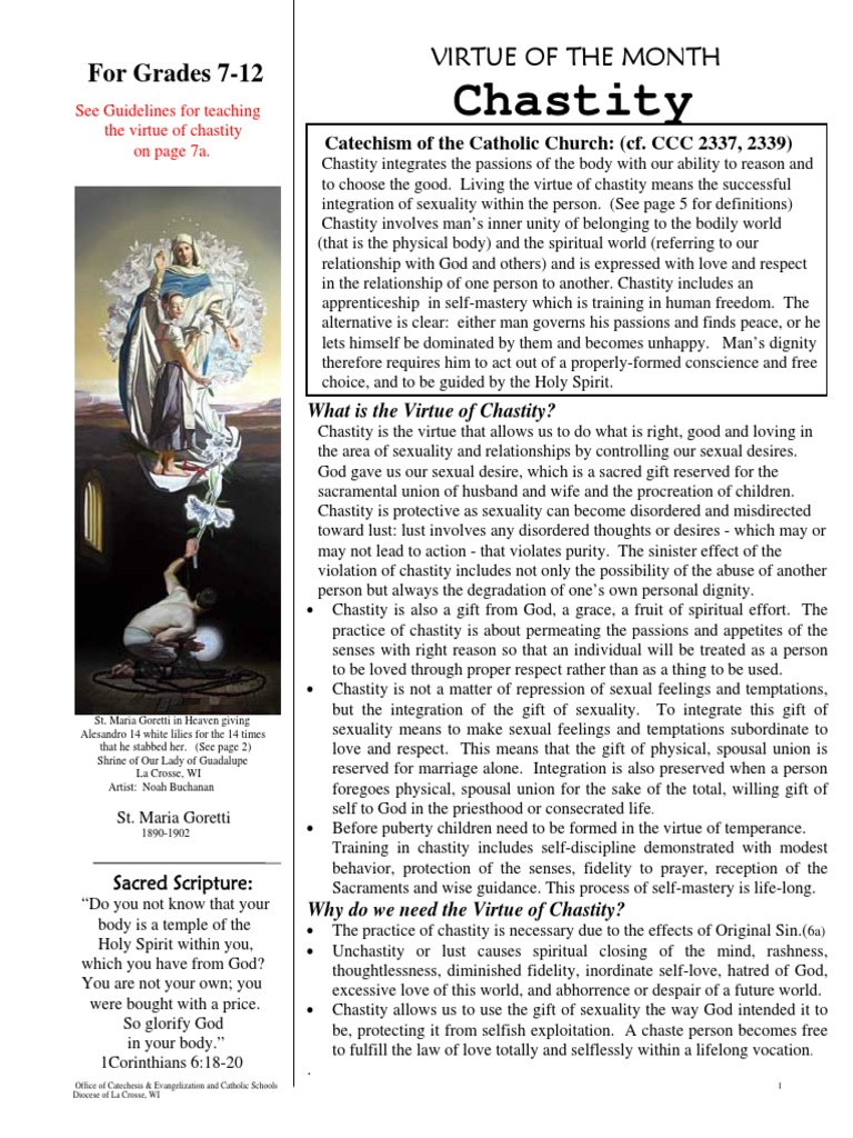 Chastity: For Grades 7-12 Virtue of The Month | PDF | Chastity | Lust