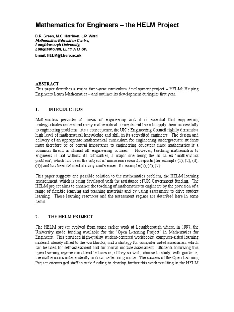Mathematics For Engineers - The HELM Project | PDF | Eigenvalues And Eigenvectors | Complex Number