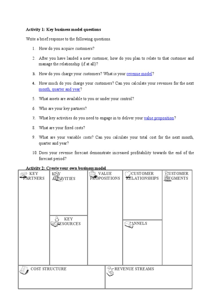 Activity 1: Key Business Model Questions | PDF | Business Model | Sales