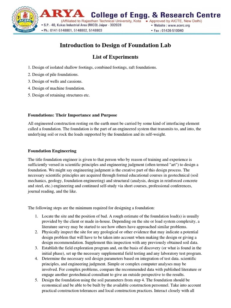 Introduction To Design of Foundation Lab | PDF | Deep Foundation ...