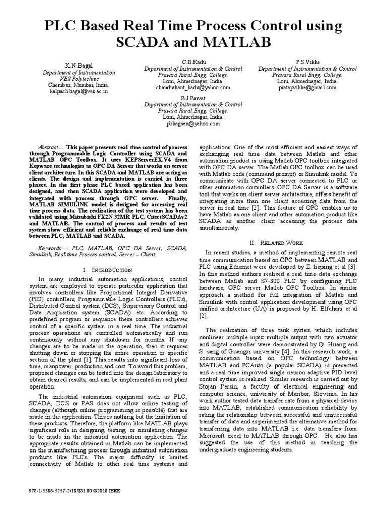 PLC Based Real Time Process Control Using Scada and Matlab: C.B.Kadu P.S.Vikhe | Download Free ...