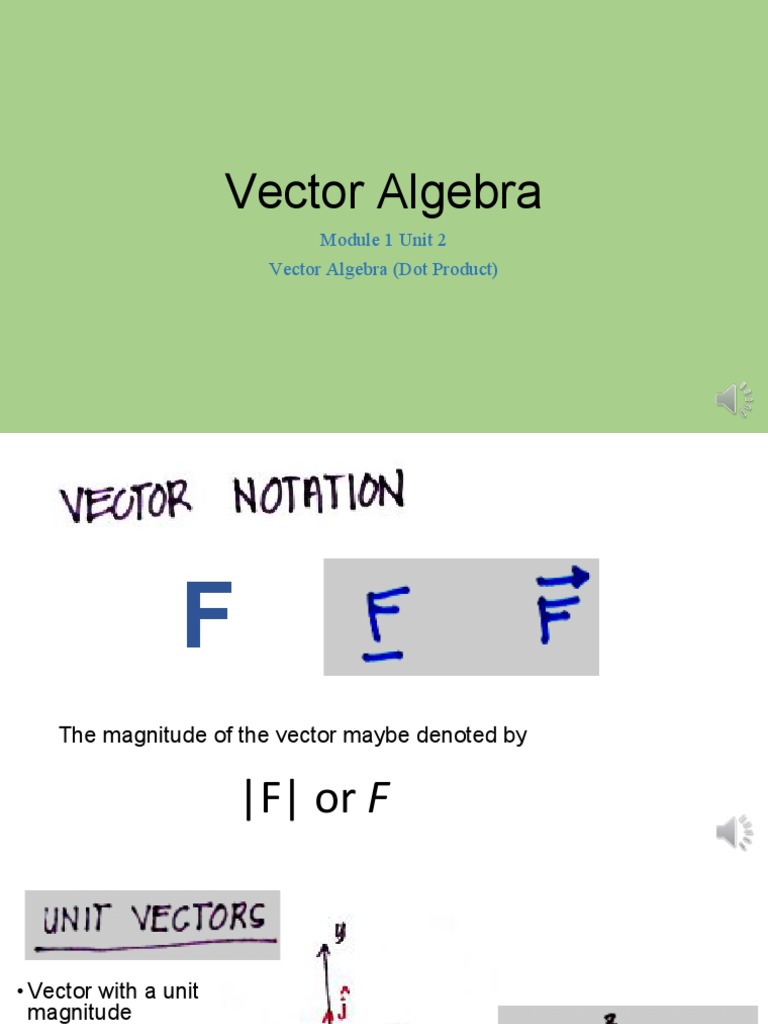 Module 1 Unit 2 Vector Algebra (Dot Product) | PDF