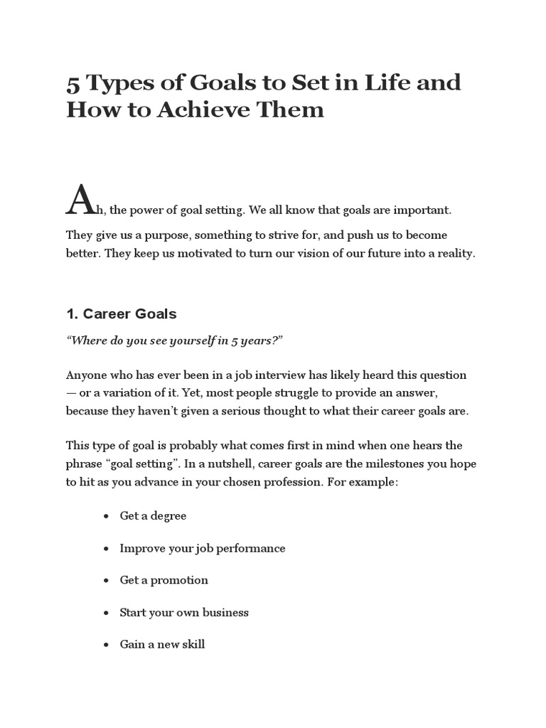 5 Types of Goals To Set in Life and How To Achieve Them | PDF | Goal ...