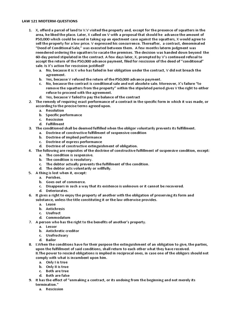 Law 121 Midterm-Questions | PDF