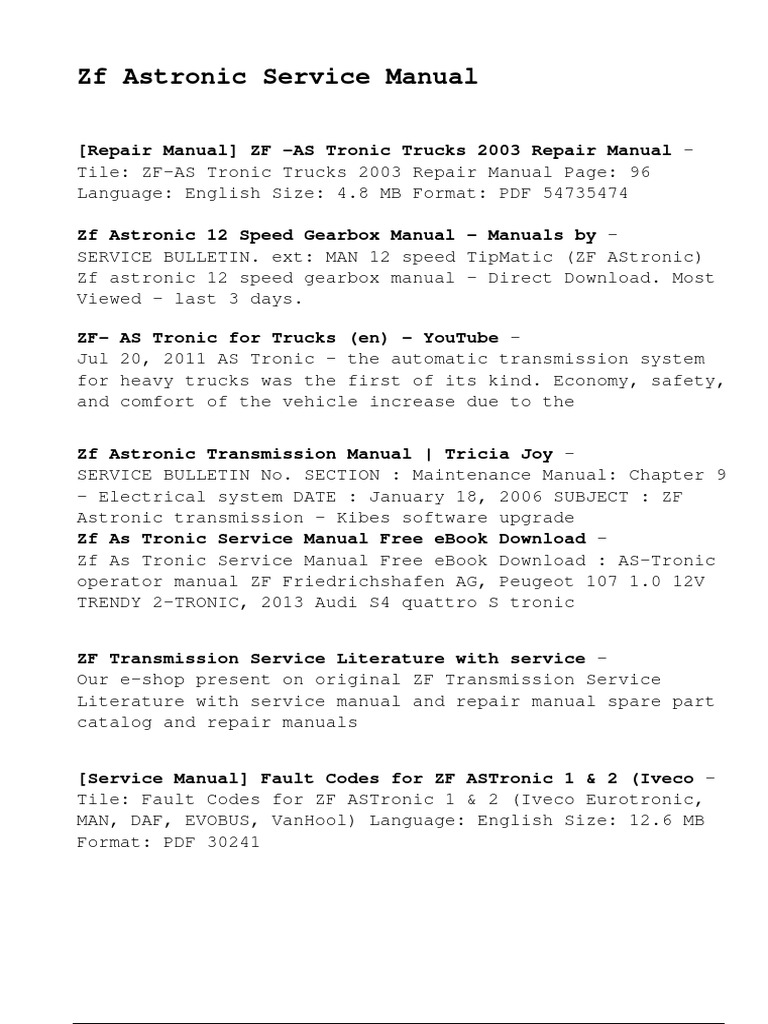 ZF Astronic Service Manual | PDF | Transmission (Mechanics) | Truck