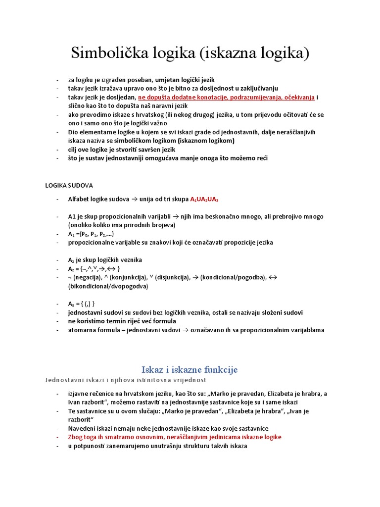 Simbolička Logika I. Dio | PDF