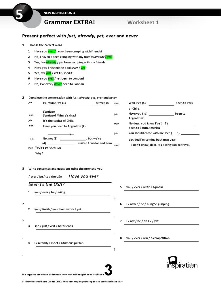 Present Perfect With Just Already Yet Ever and Never - Alexandra Feria ...
