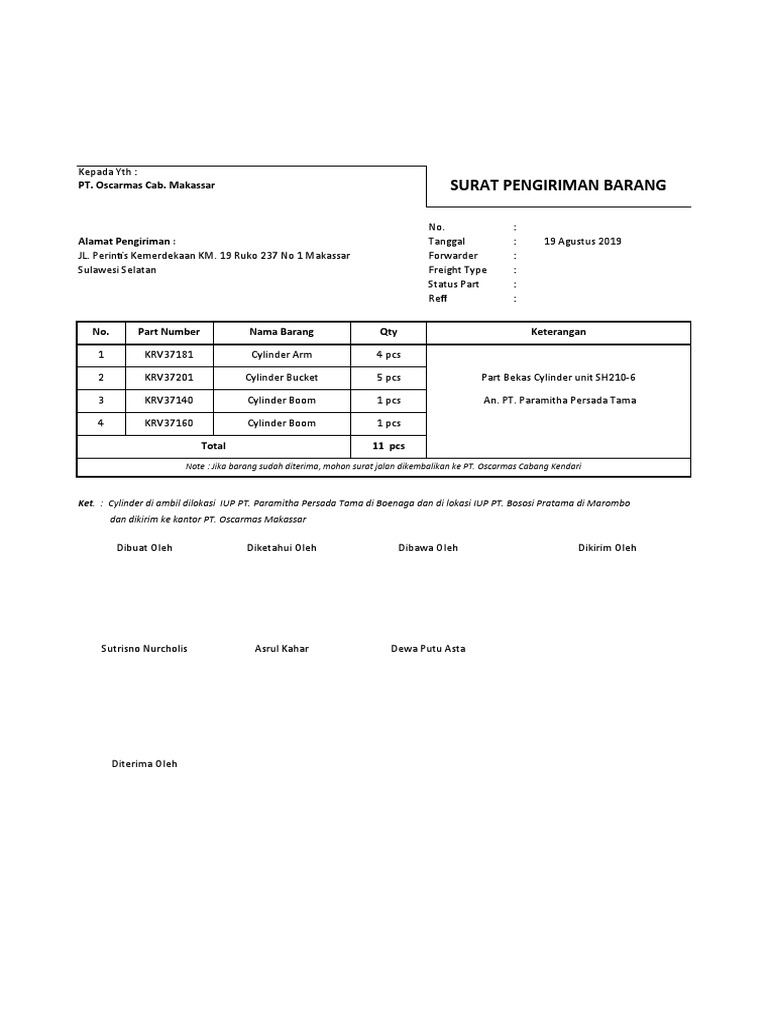 Surat Pengiriman Barang 01111 | PDF