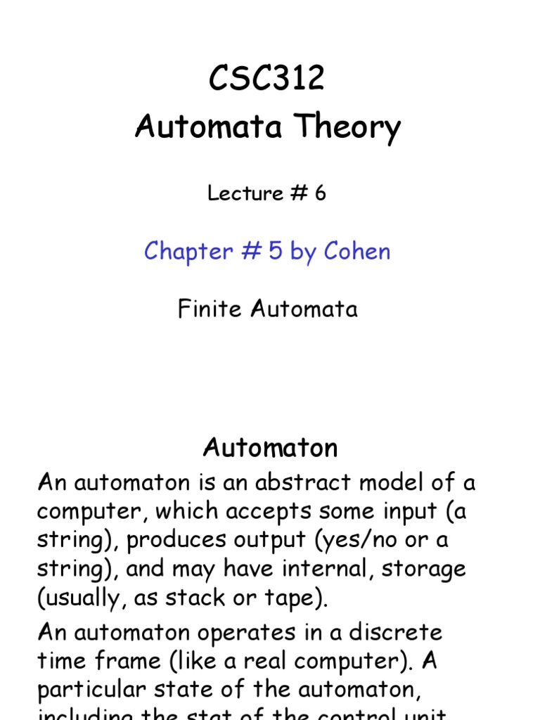 CSC312 Automata Theory: Chapter # 5 by Cohen | PDF | Theory Of ...